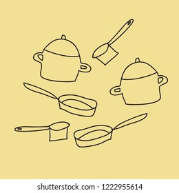 Dishes Pans Frying Pans Pattern Hand Stock Vector (Royalty Free ...