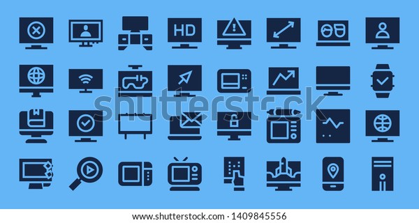 Display Icon Set 32 Filled Display: vector de stock (libre de regalías ...