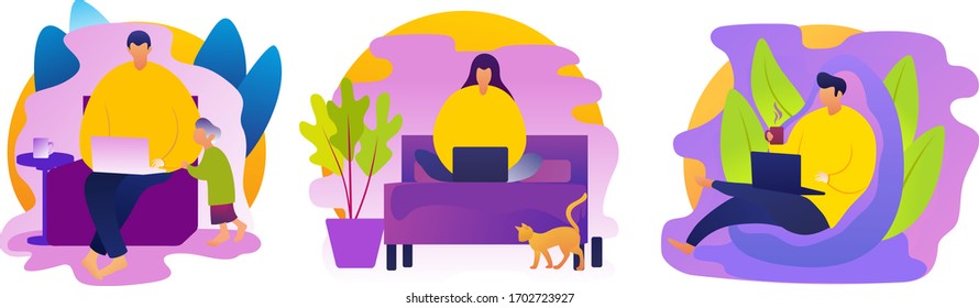 Distance Work Illustrations Set Cartoon People Stock Vector (Royalty ...