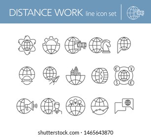 Distance Work Line Icon Set World Stock Vector (Royalty Free ...