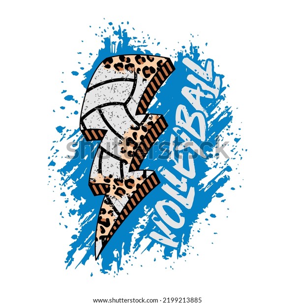 Distressed Volleyball Design Lightning Bolt Leopard Stock Vector ...