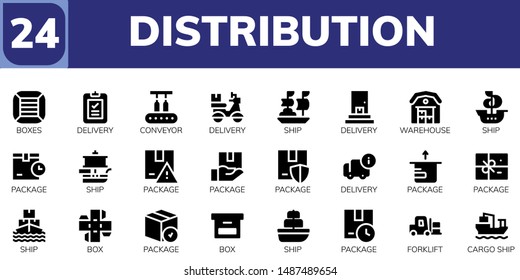 Distribution Icon Set 24 Filled Distribution Stock Vector (Royalty Free ...