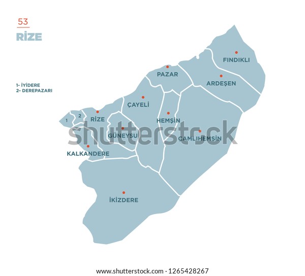 District Map Rize Province Turkey Stock Vector (Royalty Free) 1265428267