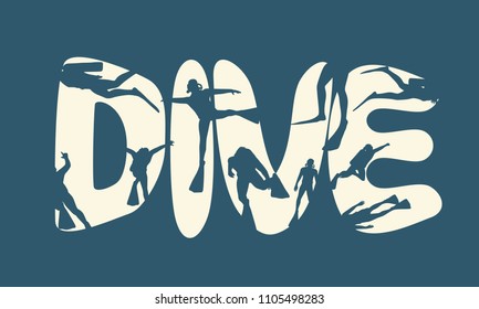 Dive Word Silhouettes Diver Concept Sport Stock Vector (Royalty Free ...