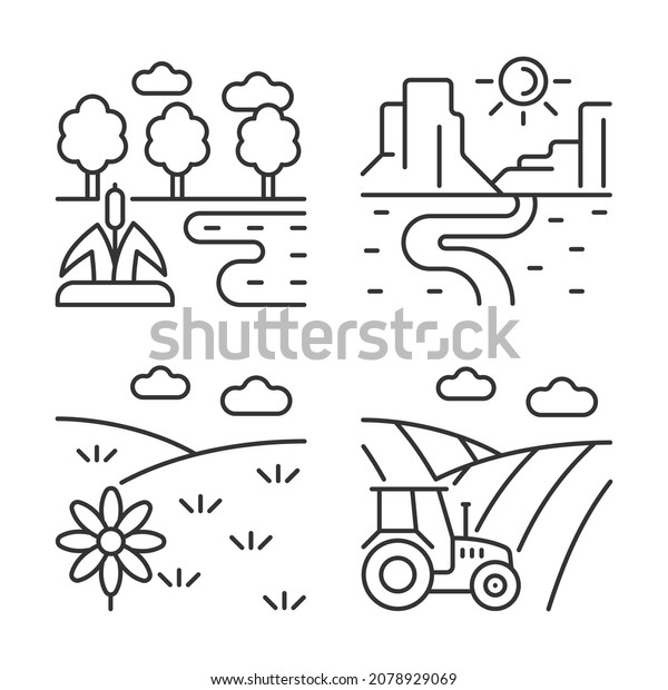 Diverse Land Types Linear Icons Set Stock Vector (Royalty Free) 2078929069