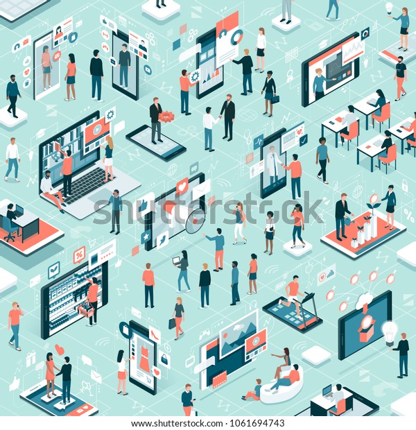 Diverse People Connecting Online Using Apps Stock Vector (Royalty Free ...