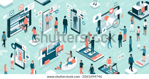 Diverse People Connecting Online Using Apps Stock Vector (Royalty Free ...