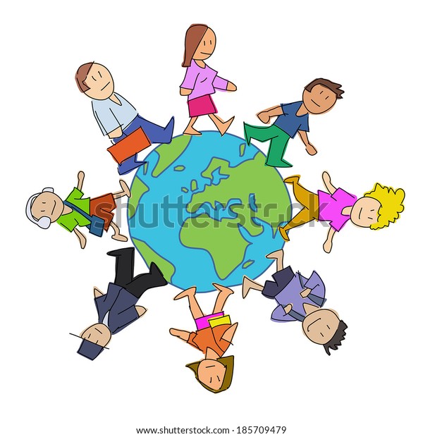 Diversity Cartoon Multicultural People Walking Around Stock Vector ...