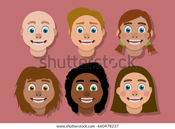 Diversity Characters Children Different Races Hairstyles Stock Vector ...