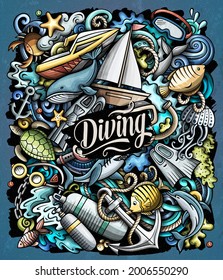 Diving Cartoon Vector Doodles Illustration Dive Stock Vector (Royalty ...