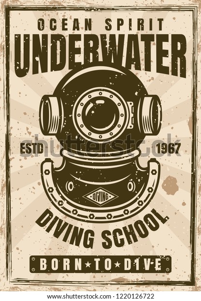Diving School Advertising Vintage Poster Diver Stock Vector (Royalty ...
