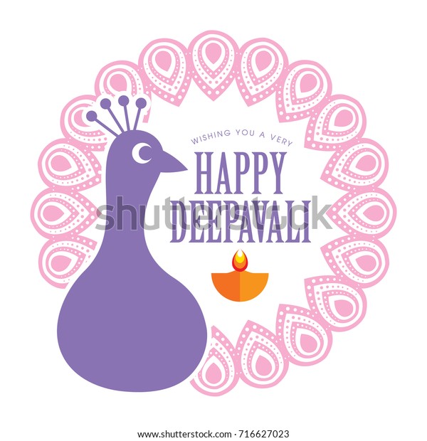 Diwali Deepavali Greetings Template Beautiful Peacock Stock Vector ...
