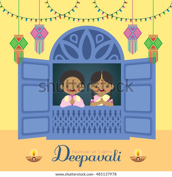 Diwali Deepavali Vector Illustration Cute Indian Stock Vector (Royalty ...