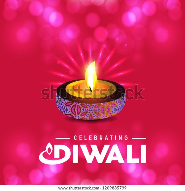 Diwali Design Pink Background Typography Vector Stock Vector (Royalty ...