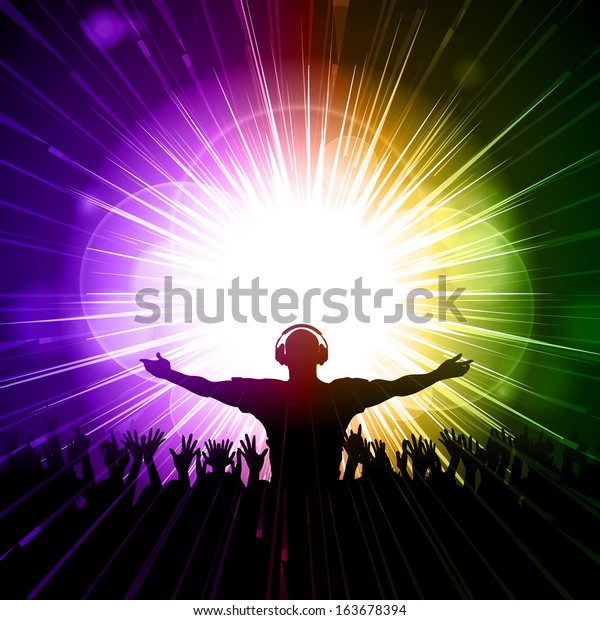Dj Crowd On Glowing Party Background Stock Vector (Royalty Free ...