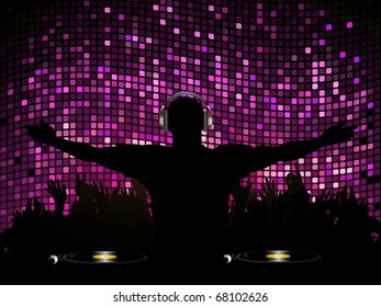 Dj Entertaining Crowd On Purple Mosaic Stock Vector (Royalty Free ...