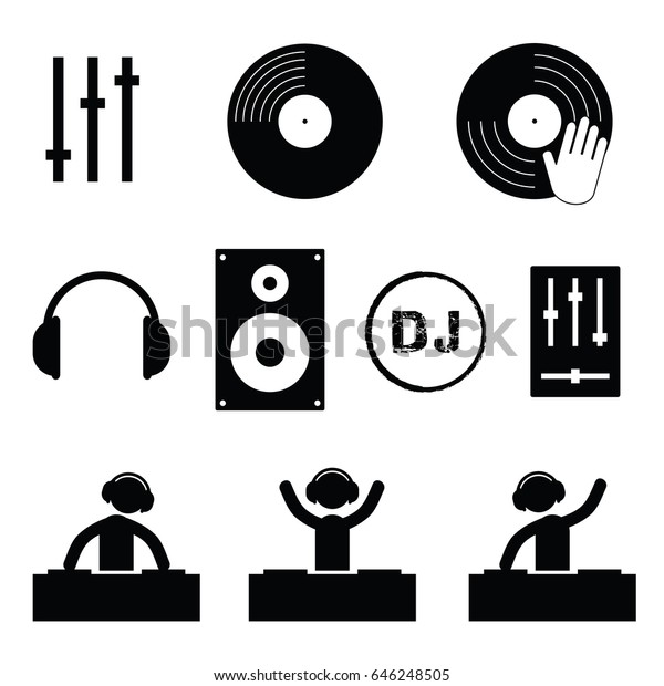dj-Symbol auf der schwarzen farbigen Kunstgrafik: Stock-Vektorgrafik ...