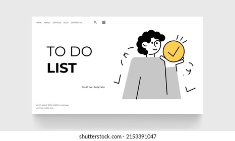 Vektor Stok Do List Landing Page Man Outline (Tanpa Royalti) 2153391047 ...