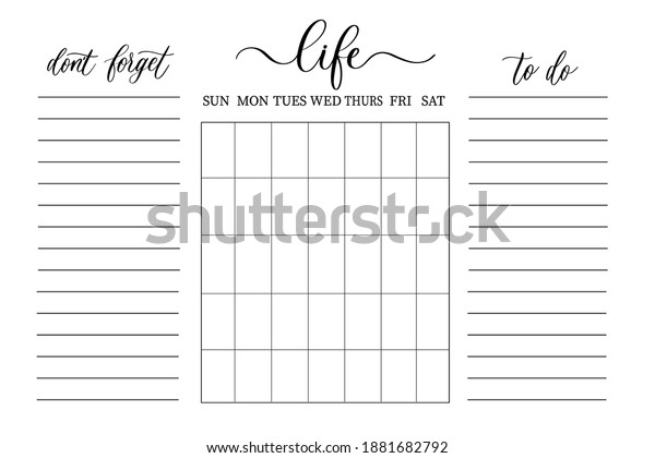 Do List Planner Weeks Calligraphy Stock Vector (Royalty Free ...