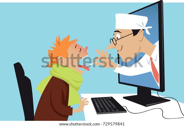Doctor Coming Out Computer Examining Sick Stock Vector (Royalty Free ...