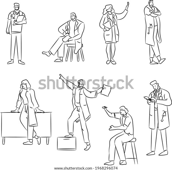 Doctor Line Art Vector Illustration Black: เวกเตอร์สต็อก (ปลอดค่า ...