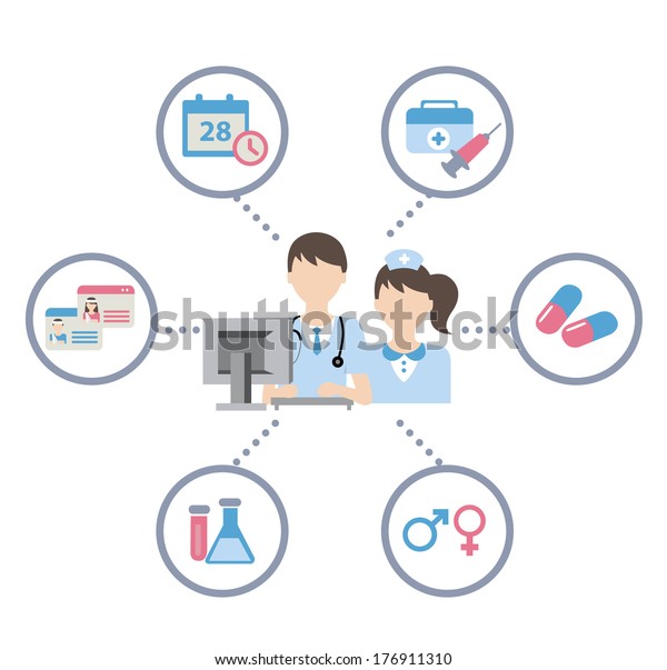 Doctor Nurse Checking Computer Icon Stock Vector (Royalty Free ...