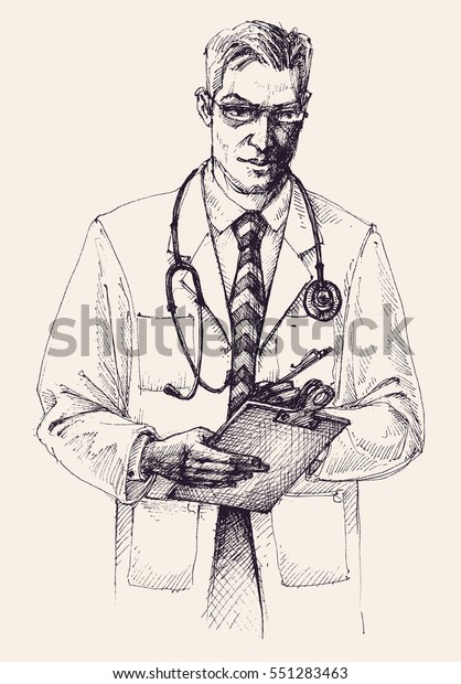 Doctor Portrait Drawing Stock Vector (Royalty Free) 551283463 ...