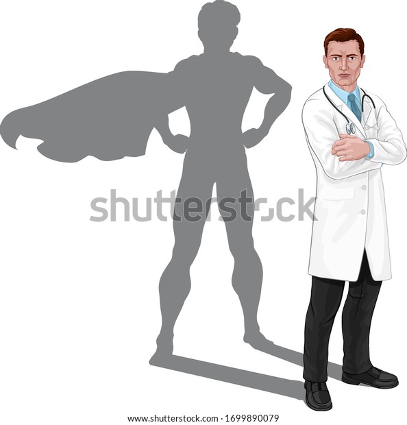 A doctor with a superhero shadow. Super hero medical professional ...