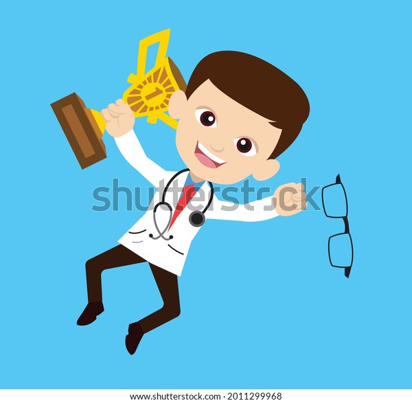 Doctor Winning Trophy Flat Vector Cartoon Stock Vector (Royalty Free ...