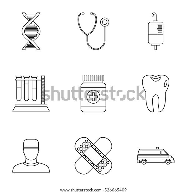Doctoral Icons Set Outline Illustration 9 Stock Vector (Royalty Free ...