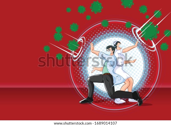 Doctors Nurses Fight Germs Viruses: vetor stock (livre de direitos ...