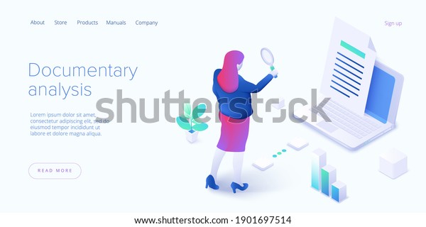 Documentary Analysis Isometric Vector Illustration Document Stock ...