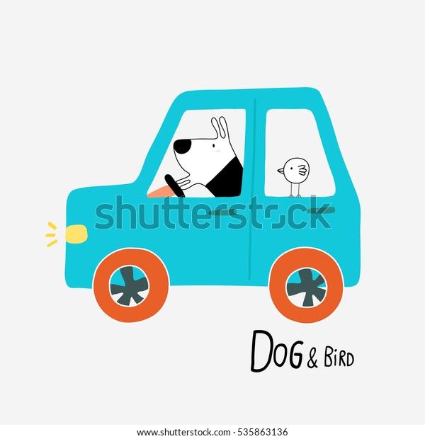 Dog Bird Driving Car Vector Illustration 库存矢量图（免版税）535863136