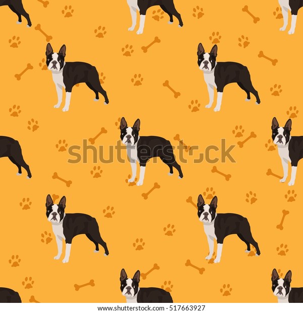 Dog Boston Terrier Seamless Pattern Colorful Stock Vector (Royalty Free ...