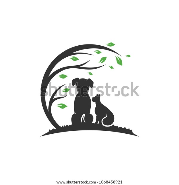 Dog Cat Tree Logo Design Template Stock Vector (Royalty Free) 1068458921