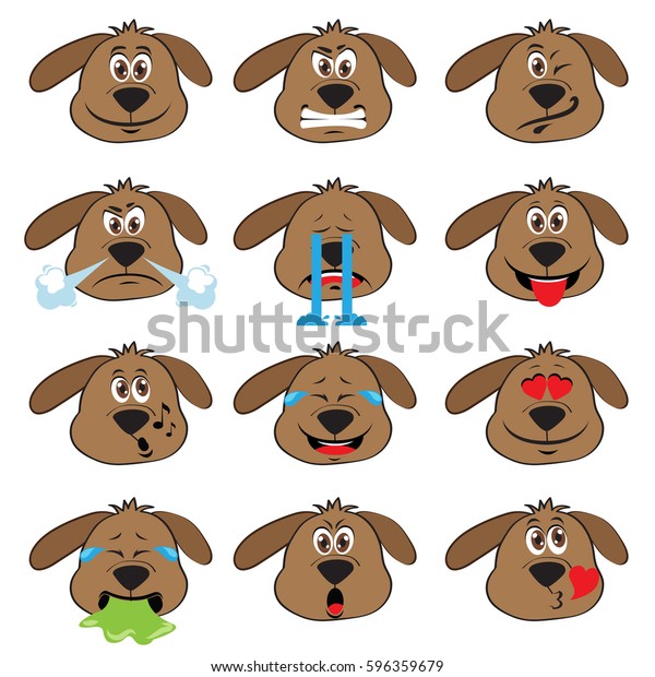 Dog Emojis Set Emoticons Icons Isolated Stock Vector (Royalty Free ...