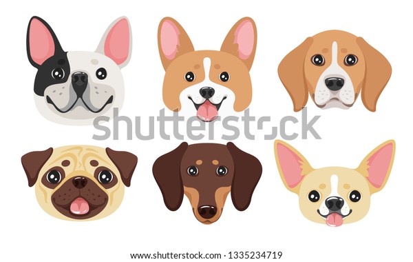 Dog Face Set Adorable Pet Vector Stock Vector (Royalty Free) 1335234719 ...