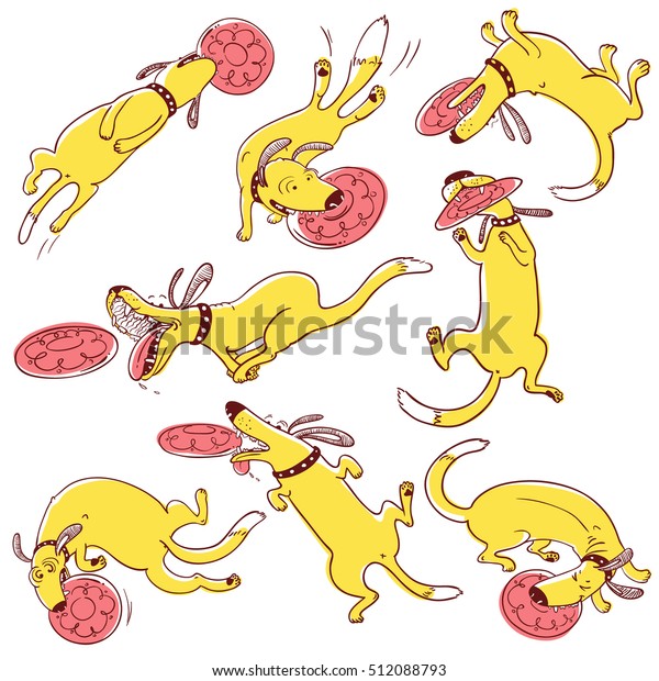 Dog Frisbee Sport Vector Set Doodle Stock Vector (Royalty Free ...