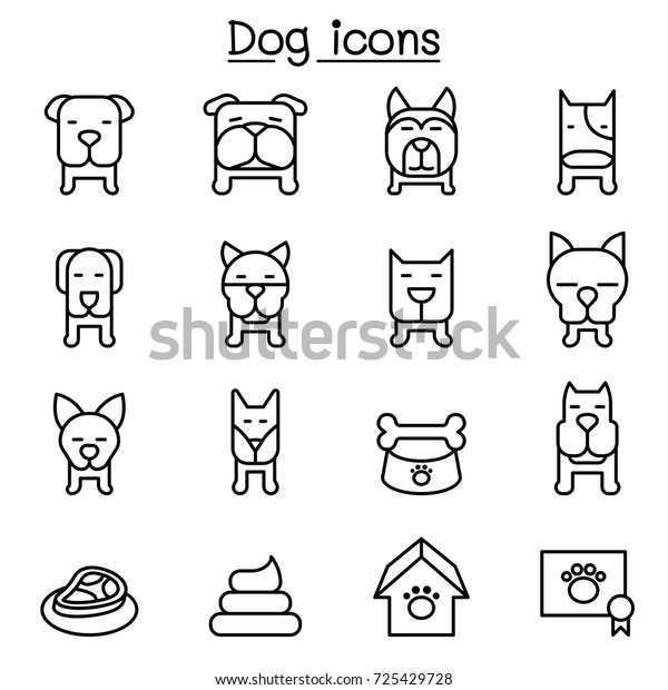 Dog Icon Set Thin Line Style Stock Vector (Royalty Free) 725429728