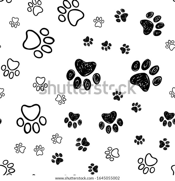 Dog Paw Doodles Seamless Pattern Doggie Stock Vector (Royalty Free ...