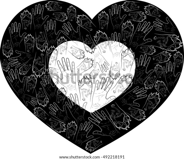 Dog Paw Human Hand Heart Vector Stock Vector (Royalty Free) 492218191
