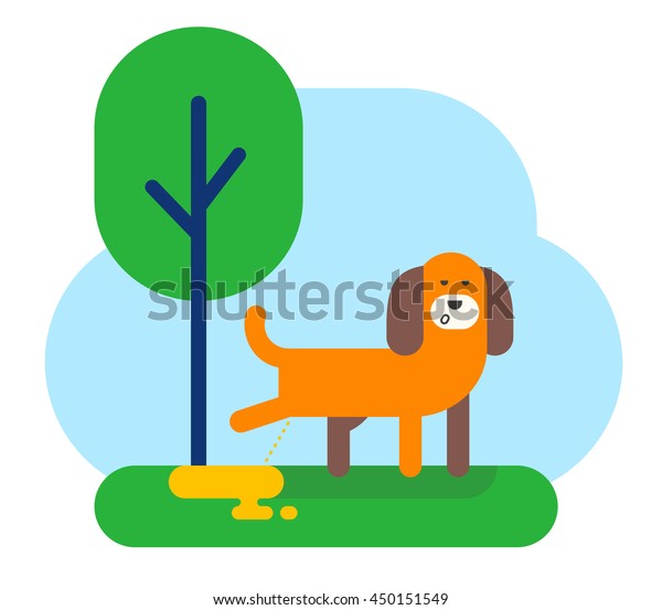 Dog Peeing Near Tree Flat Design Stock Vector (Royalty Free) 450151549