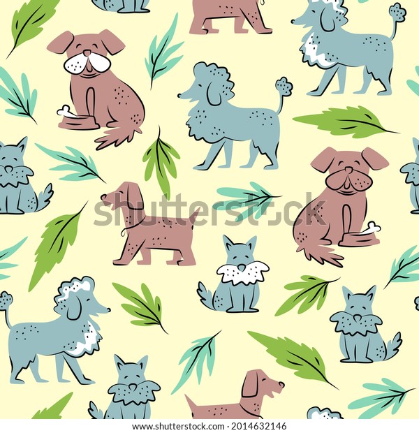 Dog Seamless Pattern Domestic Animals Pets Stock Vector (Royalty Free ...