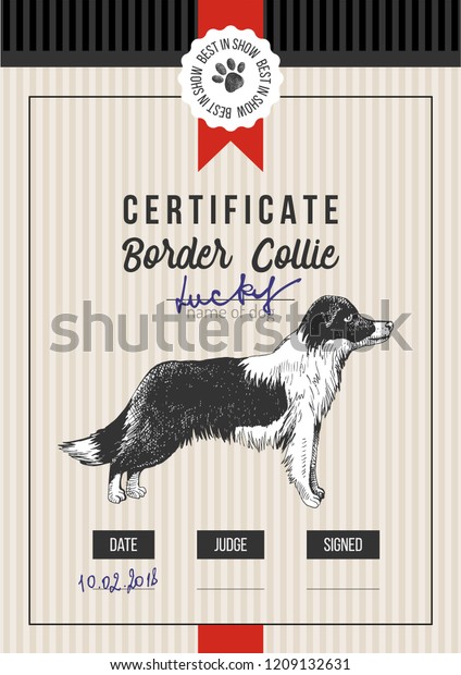 Dog Show Certificate Template Hand Drawn Stock Vector (Royalty Free ...