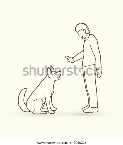Dog Training Man Training Dog Outline Stock Vector (Royalty Free) 649030336