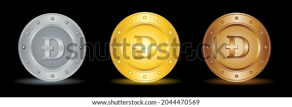 Dogecoin Icon Set Three Colour Doge Stock Vector (Royalty Free) 2044470569