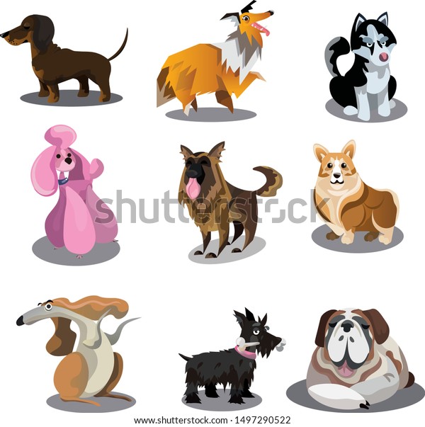 Dogs Breed Set Raster Illustration Flat Stock Vector (Royalty Free ...