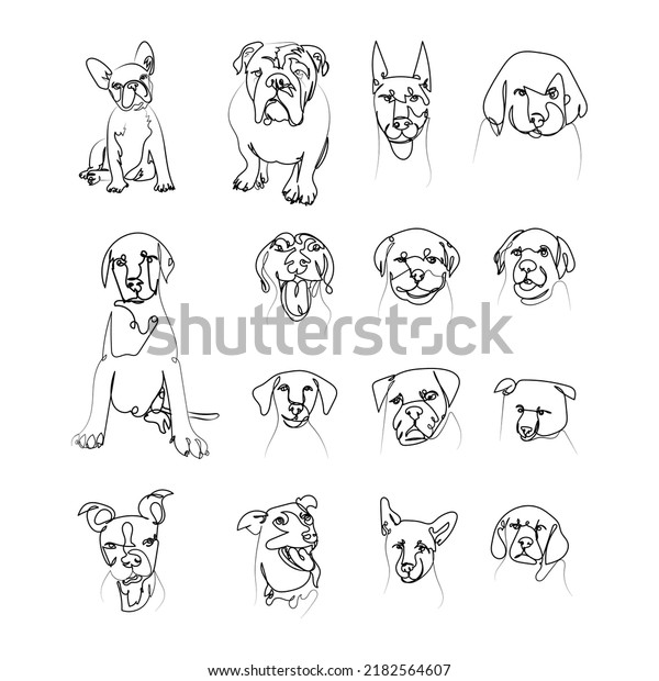 Dogs Set Continuous Line Drawings Art Stock Vector (Royalty Free ...