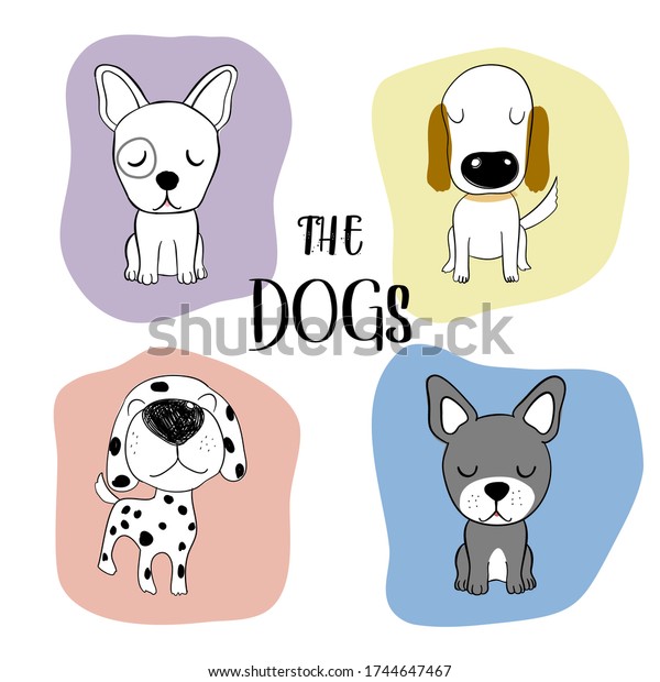 Dogs Set Hand Drawn Cute Dogs: เวกเตอร์สต็อก (ปลอดค่าลิขสิทธิ์ ...