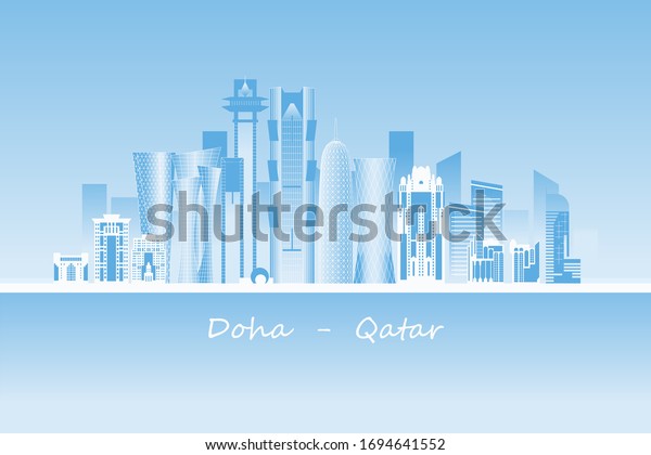 Doha City Skyscrapers Landmarks Vector Illustration Stock Vector ...